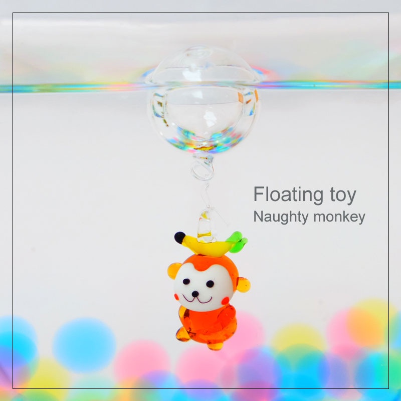 FY Aquarium Deco Mini Luminous Glass Floating Dolphin Sea Horse Monkey Seaweed Ball Hiasan ...