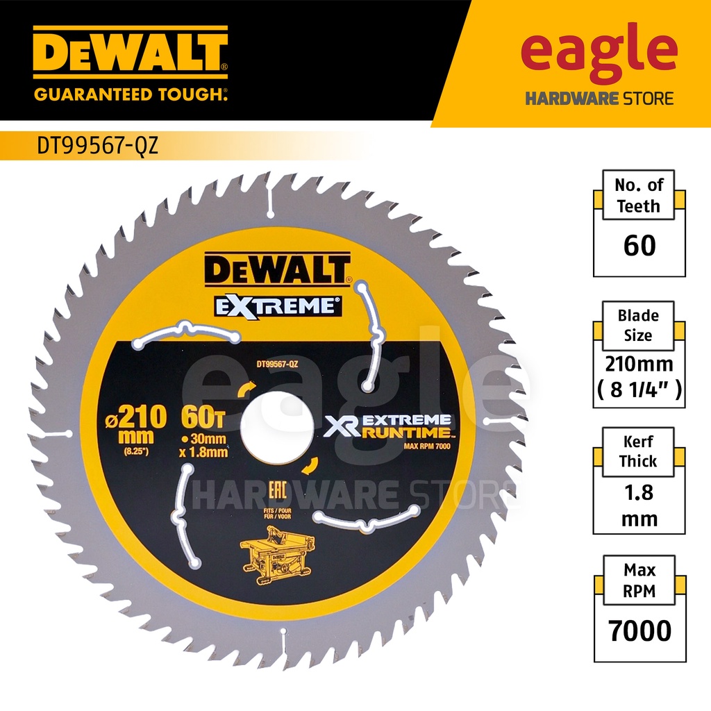 Dewalt Extreme DT99567-QZ 210mm x 30mm Circular Saw Blade, 60 Teeth ...