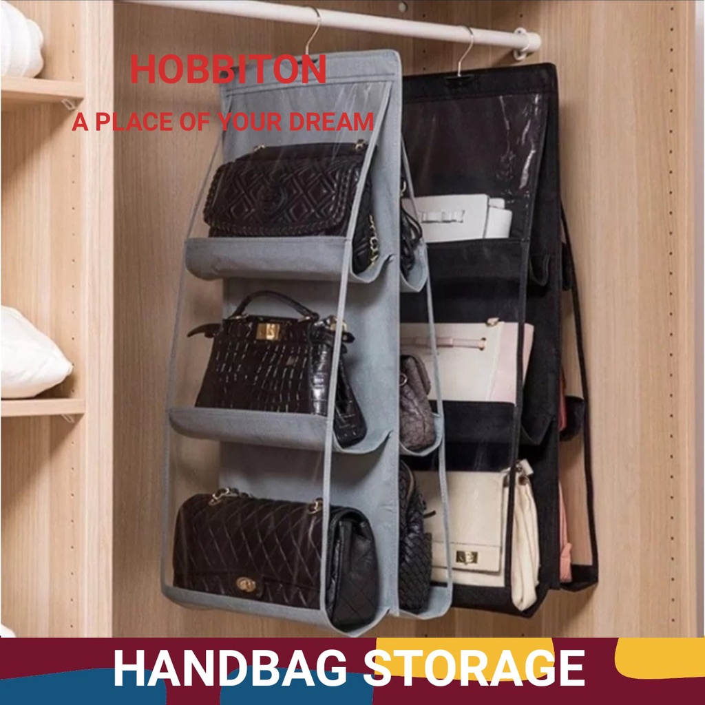 [Ready Stock] 6 Pocket Folding Hanging Handbag Purse Storage Large ...
