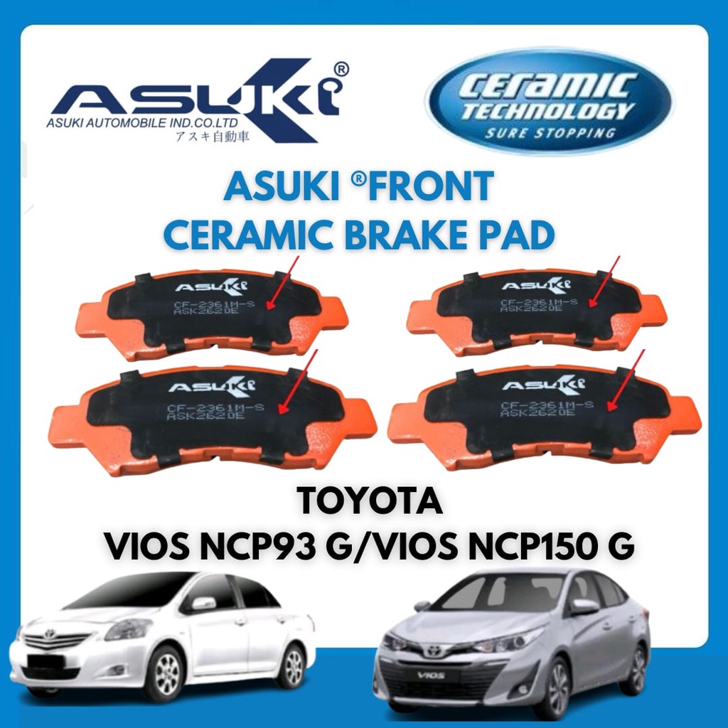 ASUKI Front Ceramic Brake Pad Toyota Vios NCP93 TRD NCP150 Vios 2014 ...