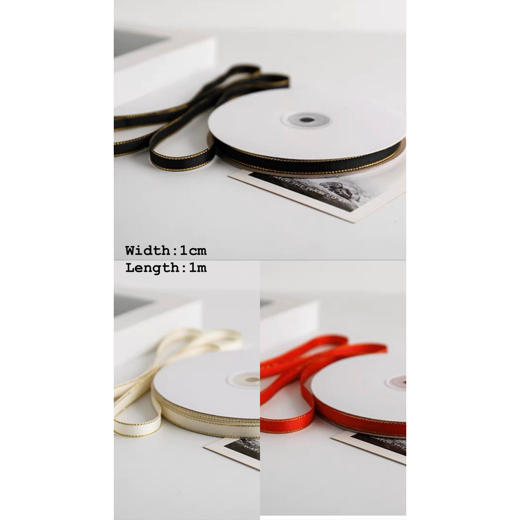 1cm Satin Ribbon 1m Length (Cream, Red & Black )with Gold line Ribbon ...