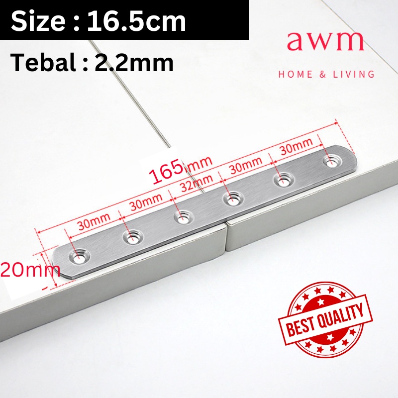 AWM Stainless Steel Flat Straight Bracket Joining Bracket sesiku besi ...