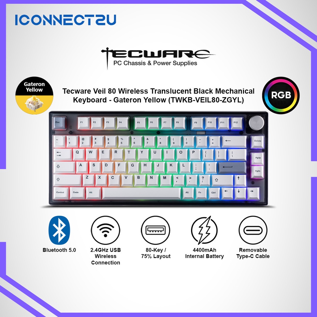 Tecware Veil 80 Wireless Translucent Black Mechanical Keyboard ...