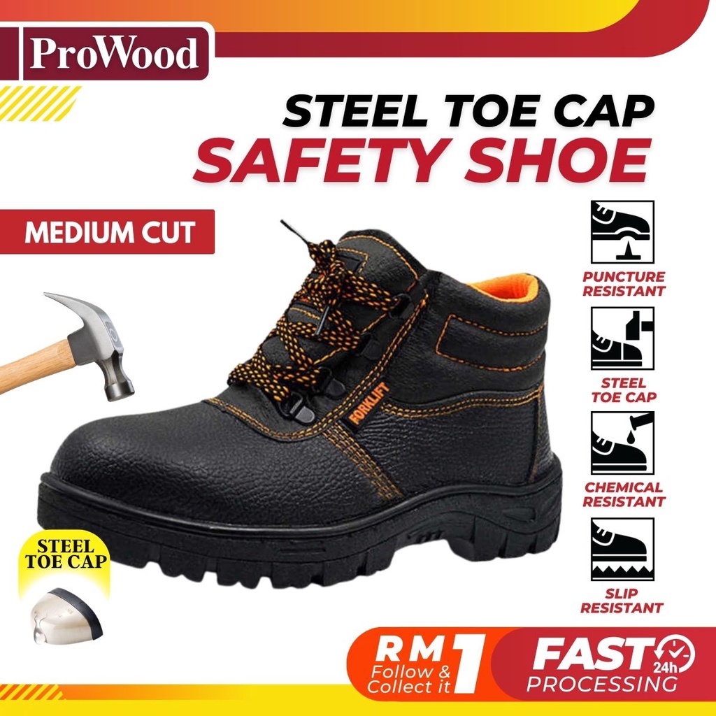 PROWOOD Safety Shoe Steel Toe Cap Medium Cut Safety Shoes Men Kasut ...