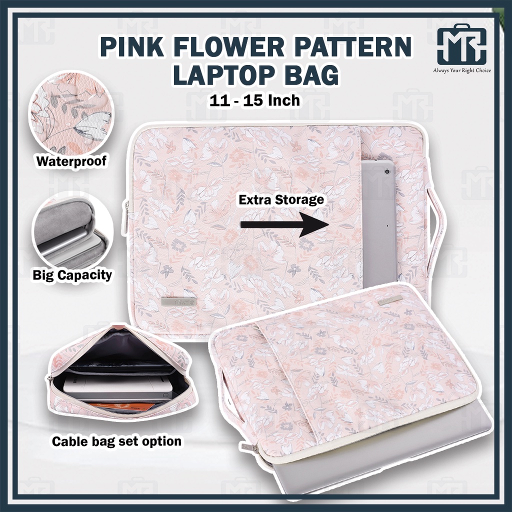 (11-15 Inch) MR Pink Flower Pattern Advanced Laptop Bag Typo Hand ...