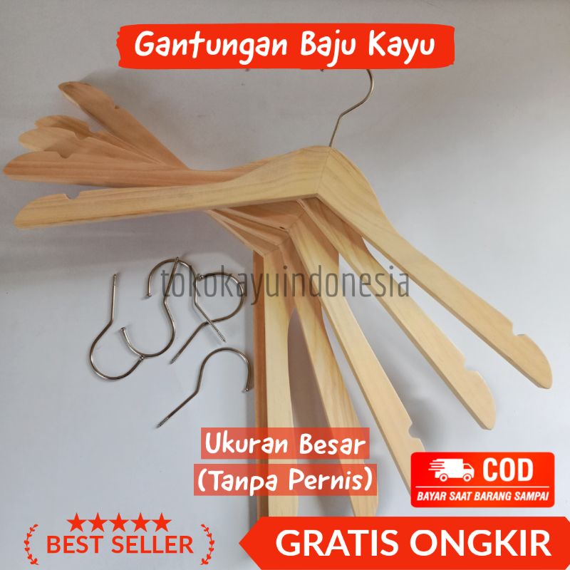 GANTUNGAN KAYU Large Pine Wood Clothes Hanger Without Varnish ...