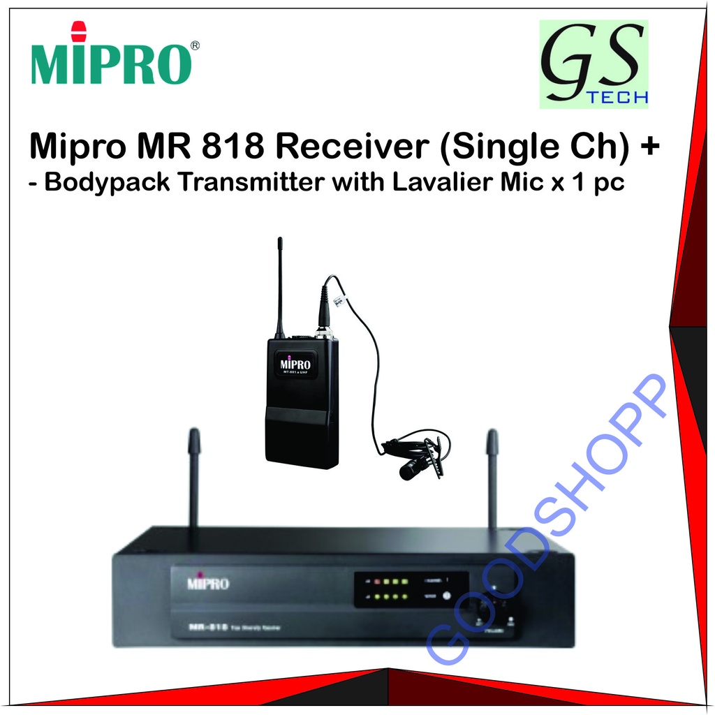 MIPRO MR-818 MR 818 MR818 UHF Single-Ch Receiver with Bodypack Transmitter and Lavalier Mic x 1 ...