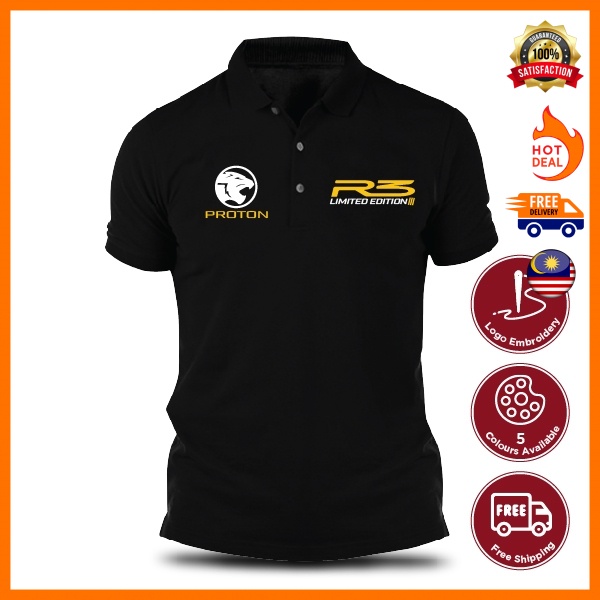 PROTON R3 Baju Cotton Polo Casual T Shirt Kolar Sulam T-Shirt Tee ...