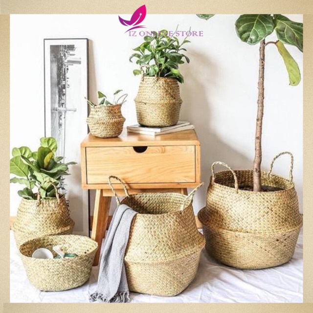 Seagrass Basket Artificial Plant Decoration Rattan Basket Flower Pot ...