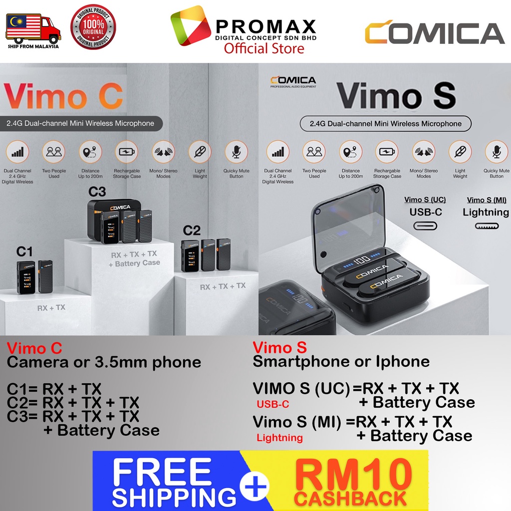 Comica Vimo C Comica Vimo S wireless microphone for camera 3.5mmm ...