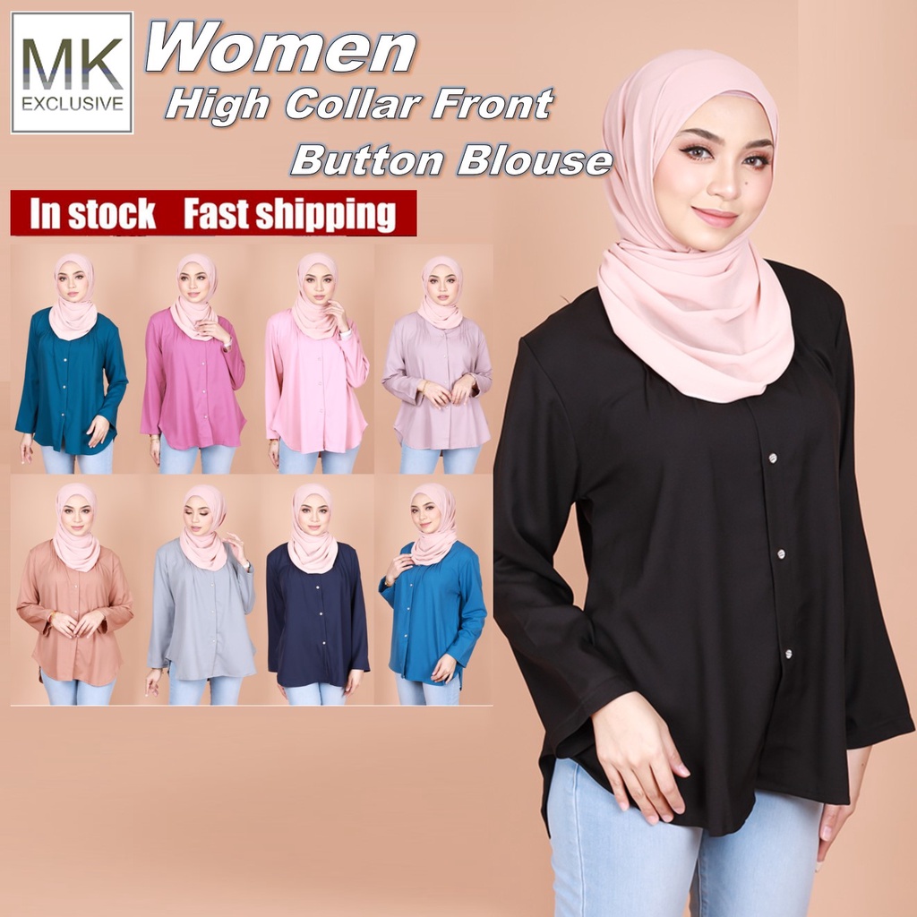 Baju Raya 2024 MK Blouse Muslimah Shahreen High Collar Front Button ...
