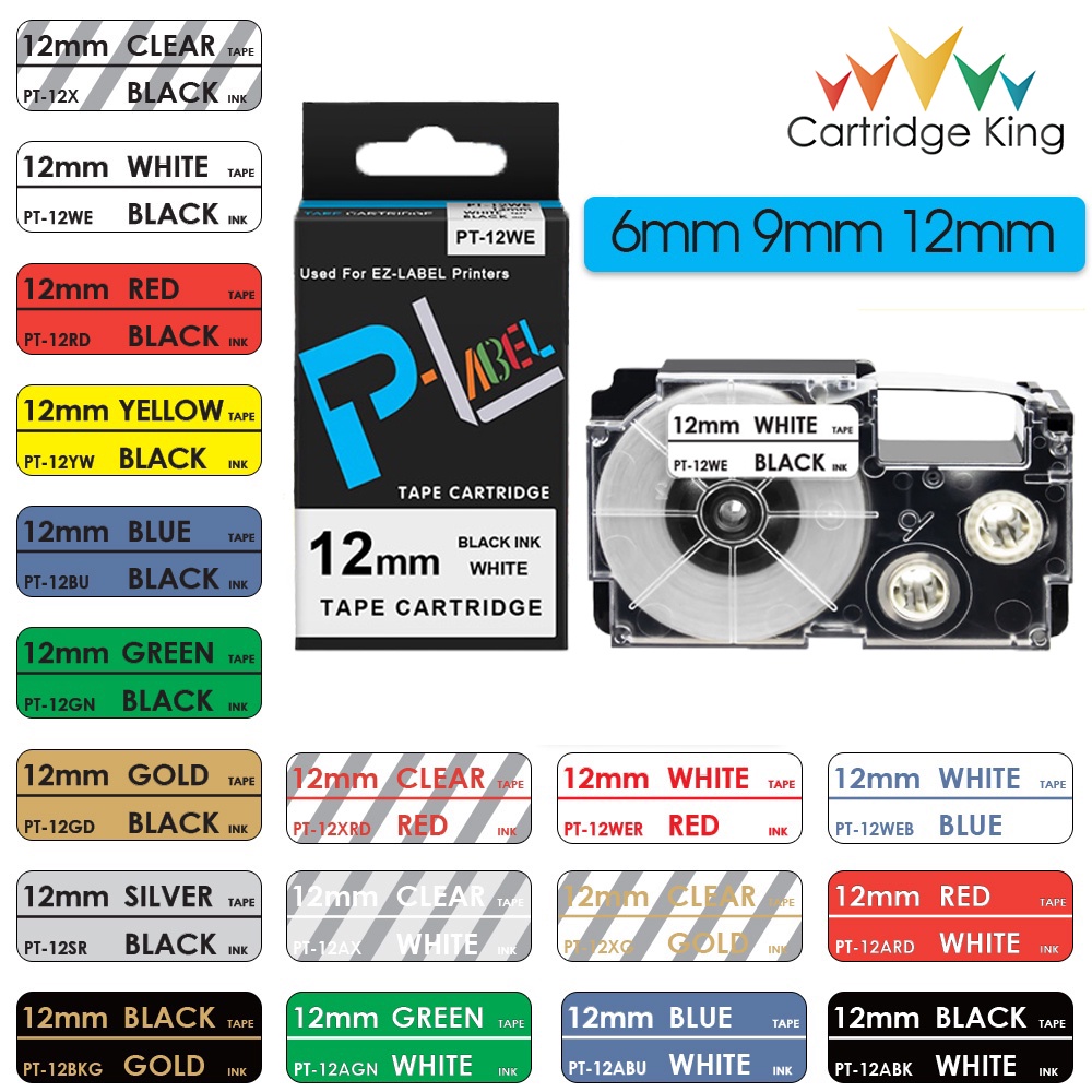 【Ready Stock】6mm 9mm 12mm Compatible Casio Label Tape XR Tape XR12WE XR12X XR12YW XR9WE XR9X ...