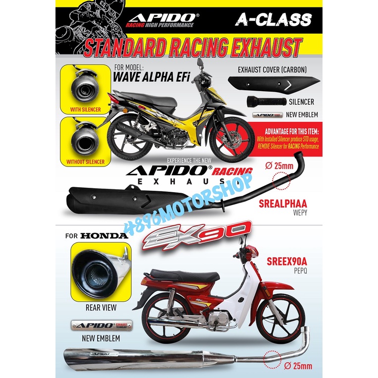 APIDO STANDARD RACING EXHAUST PIPE EX90 DY90 DASH125 FI KRISS MR2 MR3 ...