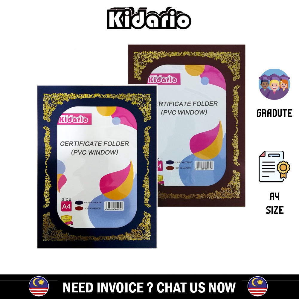 Certificate Holder Hard Cover with Gold Border PVC Waterproof/Sijil ...