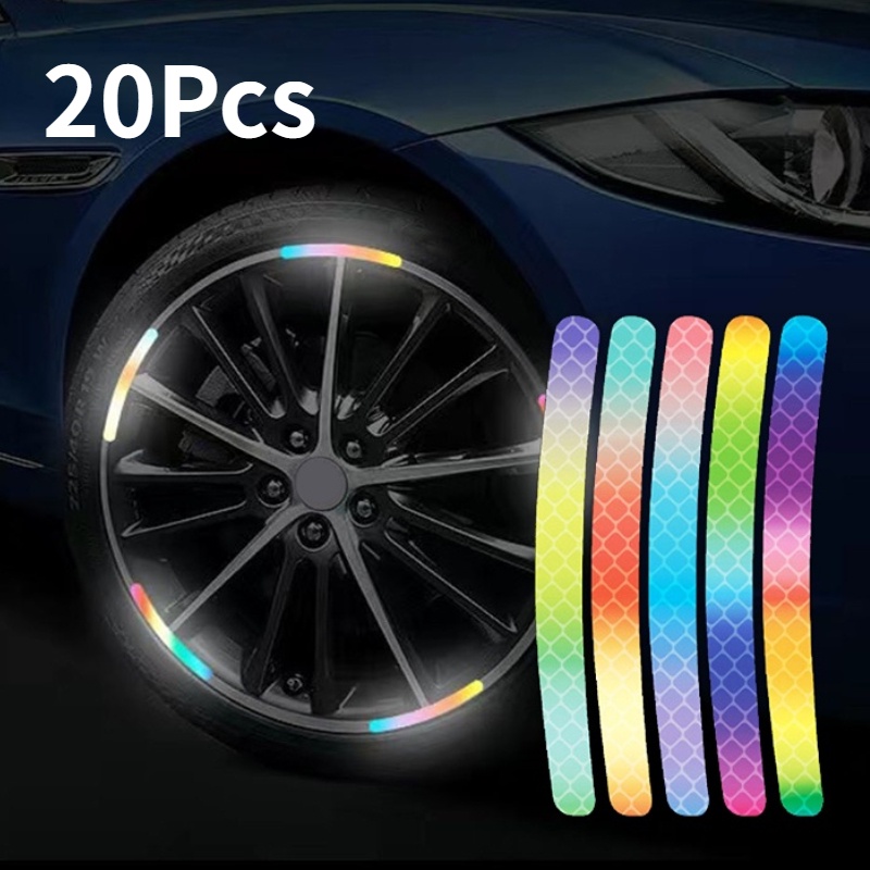 20pcs Rainbow Color Car Motorcycle Wheel Hub Reflective Strips Styling ...