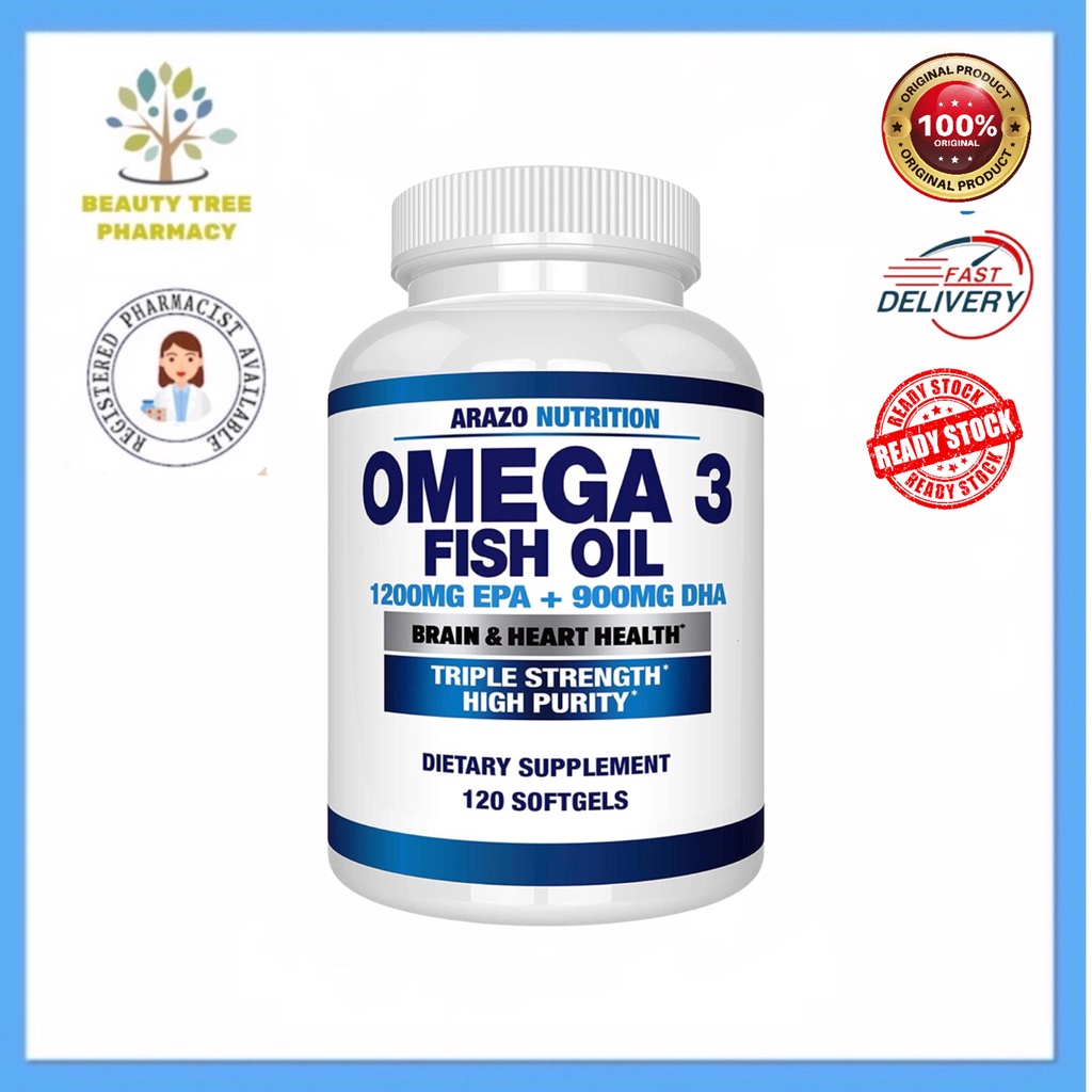 Arazo Nutrition Omega 3 Fish Oil Brain & Heart Health Triple Strength ...