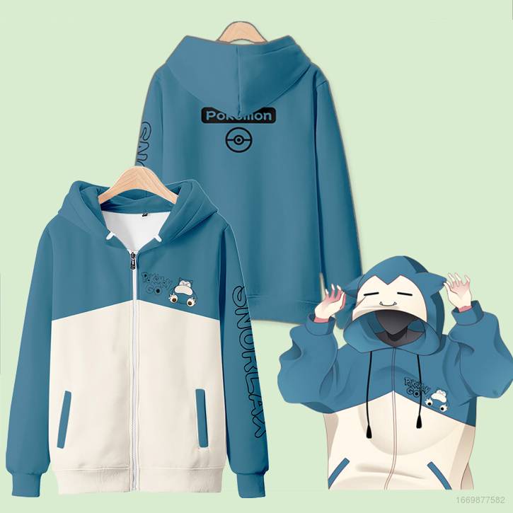 Cute Pokemon Snorlax Anime Jacket Hooded Long Sleeve Tops Casual Coat ...