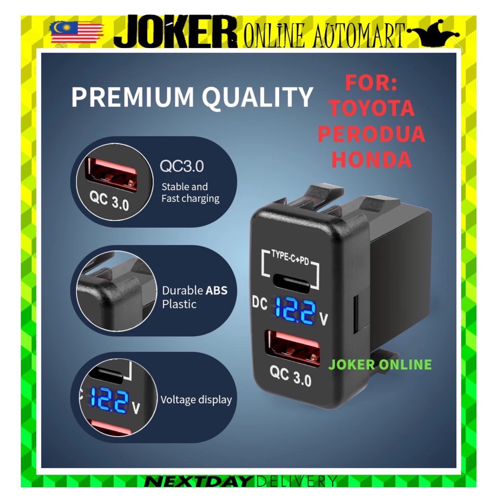 3.0 TYPE C USB Port For Perodua Toyota Honda Ativa Aruz Myvi Alza Vios ...