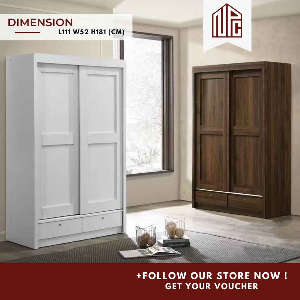NPC 4FT Sliding Doors Wardrobe Almari Baju / 2 Sliding Doors / Plain ...