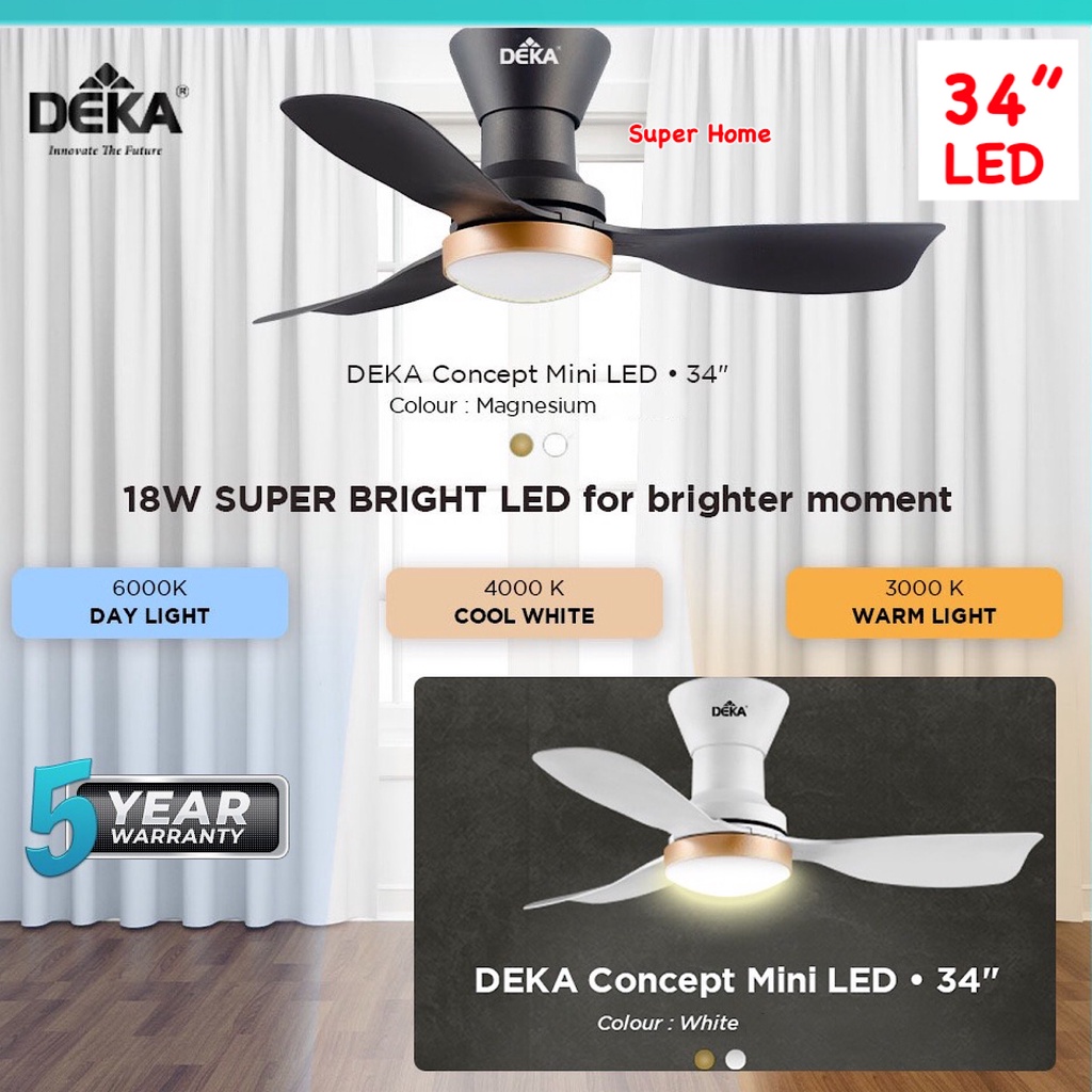 Deka CONCEPT MINI LED Deka LED Fan 34 inch 3 Blades DC Motor Ceiling ...