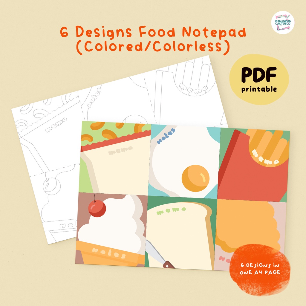 Colored/Colorless 6 Designs Cute Food Notepad Memopad Checklist A4 ...