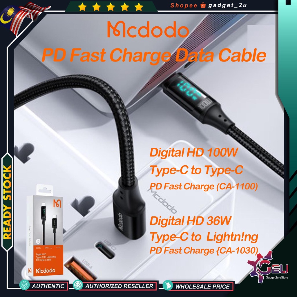 Original Mcdodo CA-1030 3A Max 36W Type-C to iP Fast Charge,CA-1100 5A ...