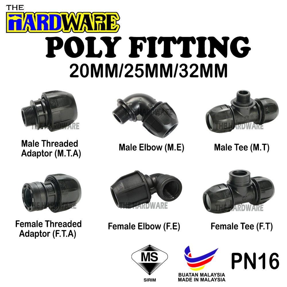HDPE Poly Fitting Poly Pipe Connector(PN16)PP Fitting Male/Female-Adaptor Elbow Tee 20mm 25mm ...