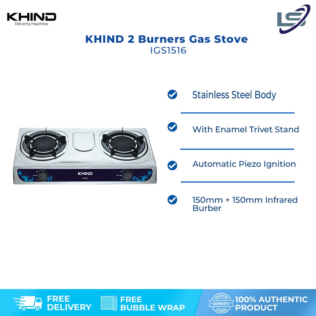 KHIND 2 Burners Infrared Gas Stove Stainless Steel IGS1516 | 150mm ...