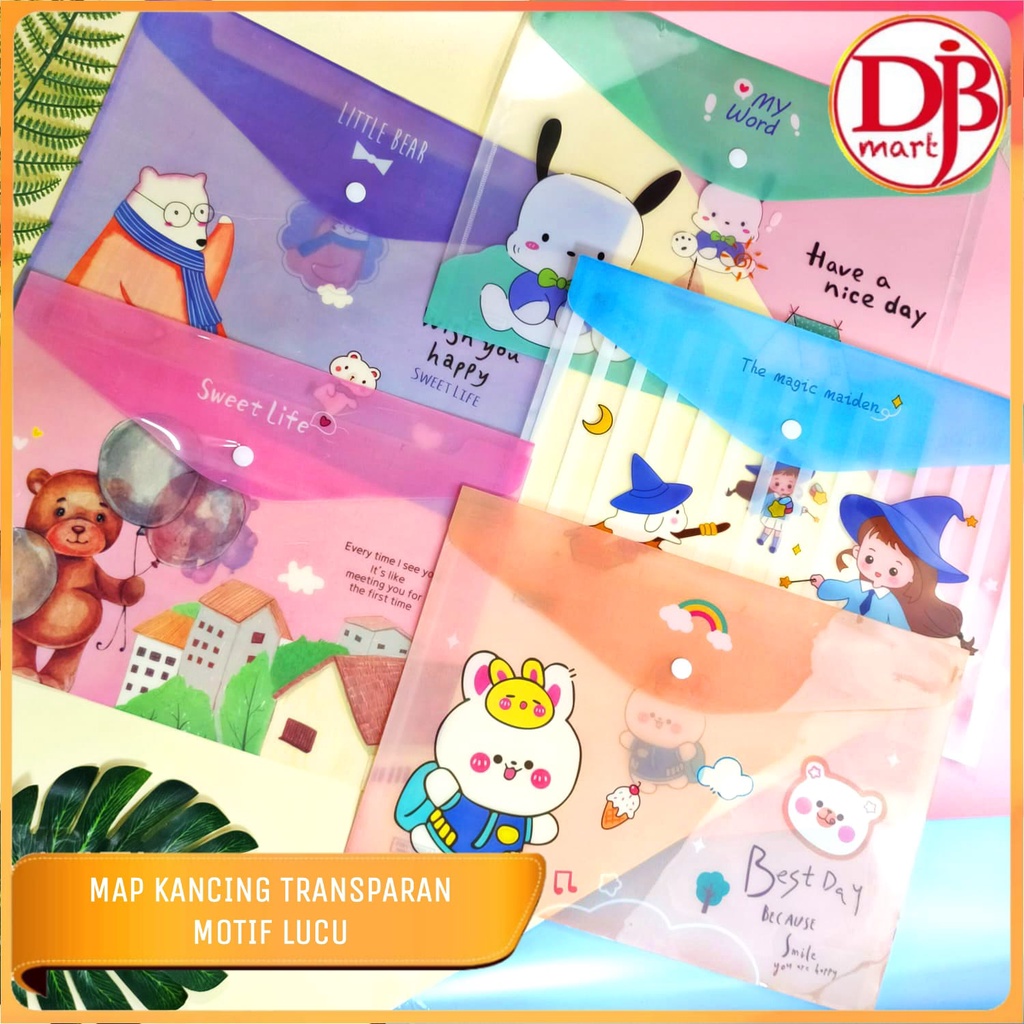 DJB - Transparent A4 Button Folder with Cute Motifs / A4 File Folder ...
