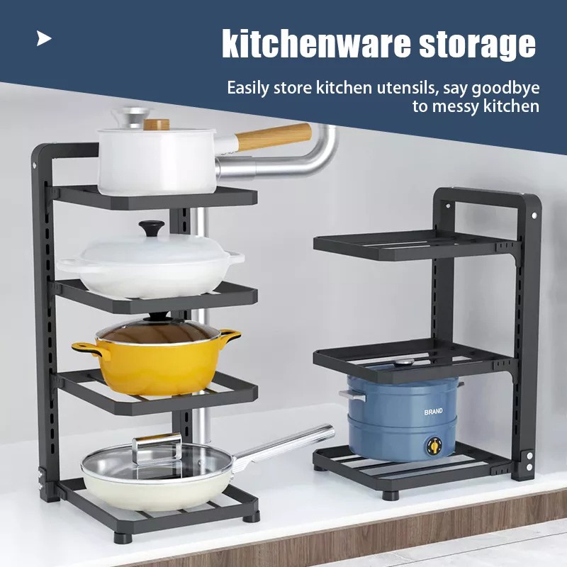 Multipurpose Layers Storage Rack Free Adjustable Pot Rack Pan Organizer ...