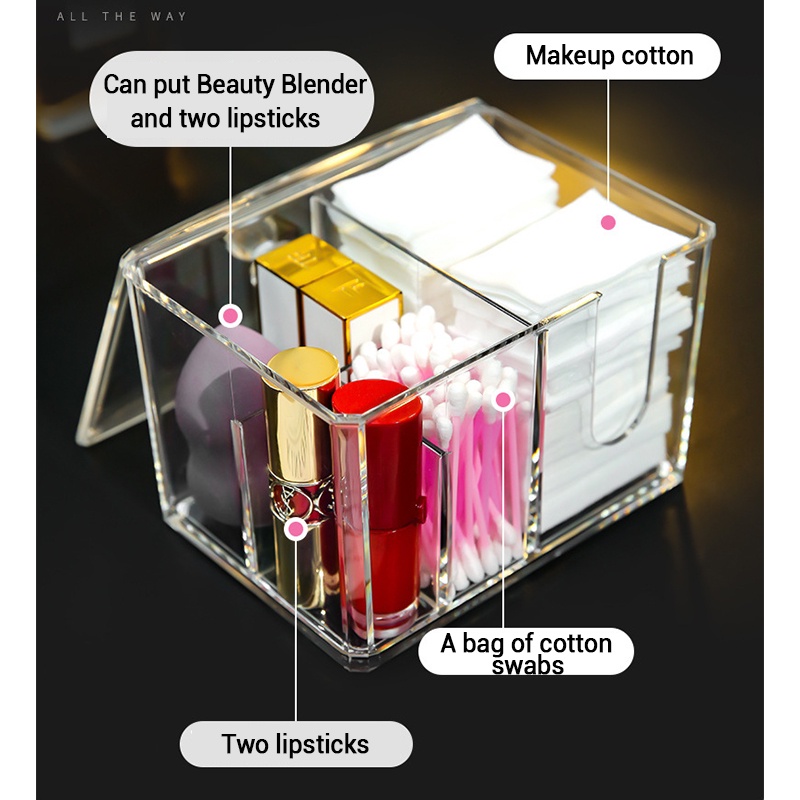 Transparent Acrylic Make Up Cotton Pad Holder 4IN1 Makeup Box Portable ...