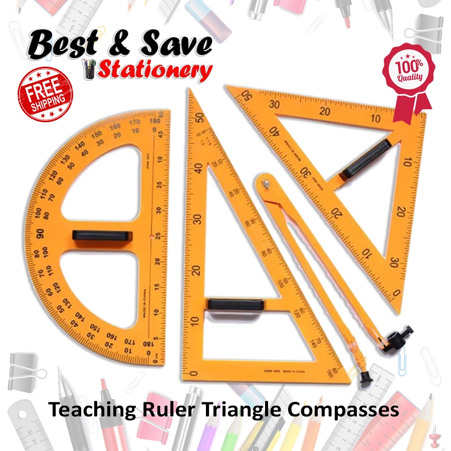 (B&S) Teaching Ruler Set Triangle Compasses Protractor Measurement Ruler Math Geometry Tools ...