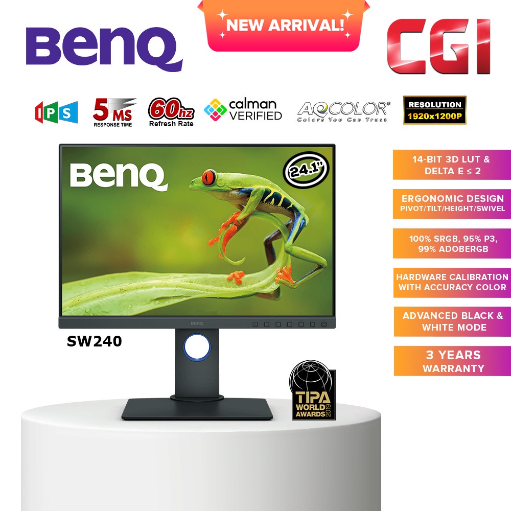 BenQ 24.1" SW240 AQCOLOR HD IPS 60Hz 5ms 100% sRGB 95% P3 99% AdobeRGB ...