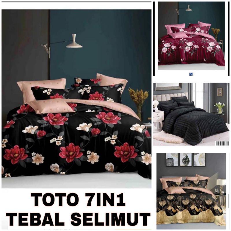 💫💥PROMOSI💥TOTO 7PCS SET COMFORTER 7 IN 1 QUEEN SIZE💥💫 plain colour ...