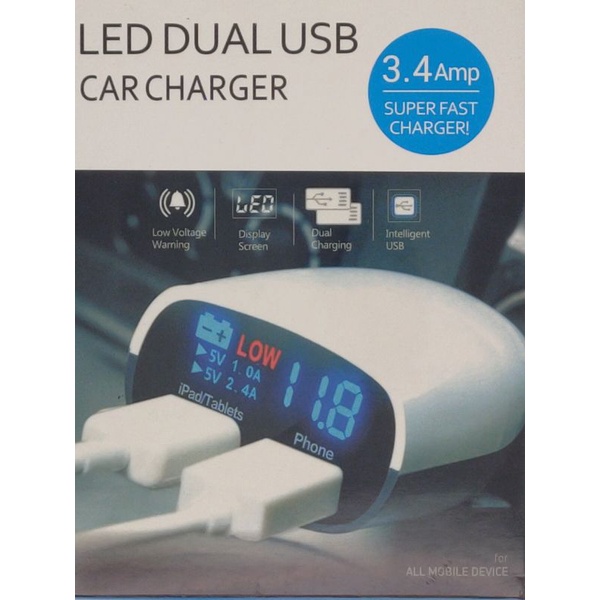 Universal Super Fast Charging 3.4A LED USB Combo Car Charger with Car ...