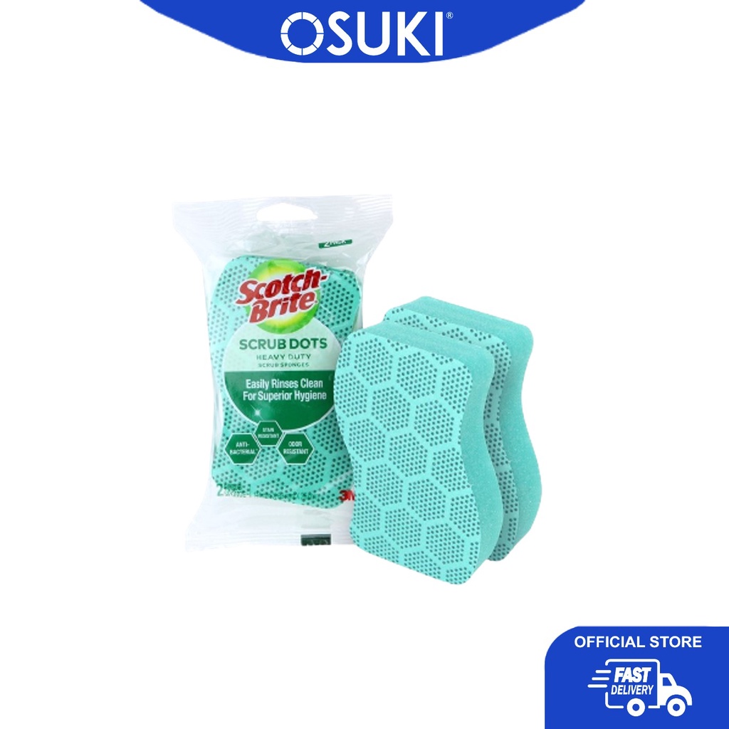 3M Scotch Brite Scrub Dots Heavy Duty Scrub Sponge - Green (2 Pcs/Pack ...