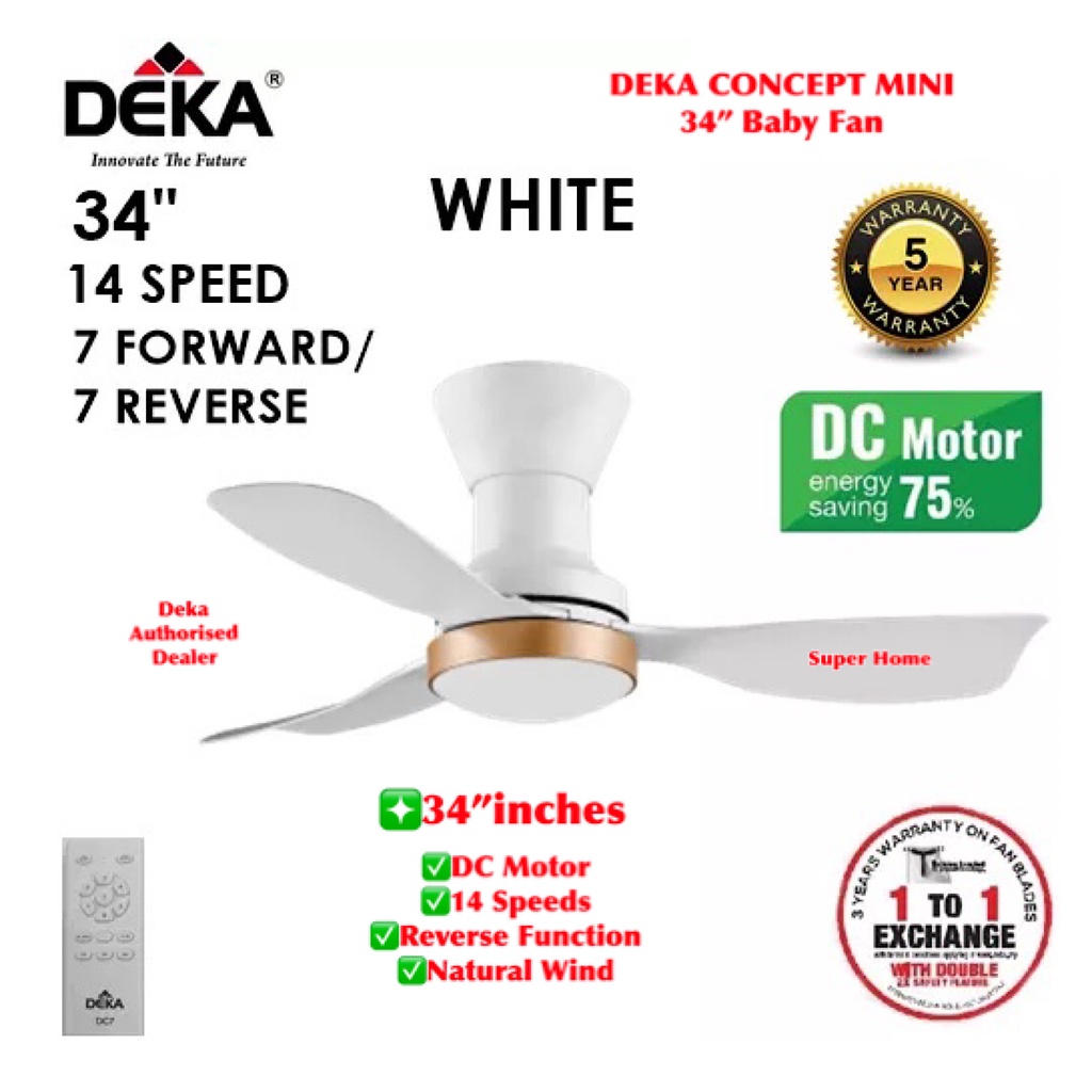 Deka Baby Fan Deka CONCEPT MINI (White) 34 inch 3 Blades DC Motor ...