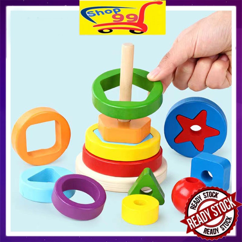 Baby Wooden Rainbow Tower Building Blocks Wooden Rainbow Tower For ...