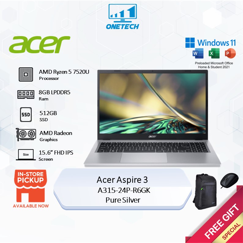 Acer Aspire 3 A315-24P-R6GK Pure Silver ( Ryzen 5 7520U / 15.6 FHD ...