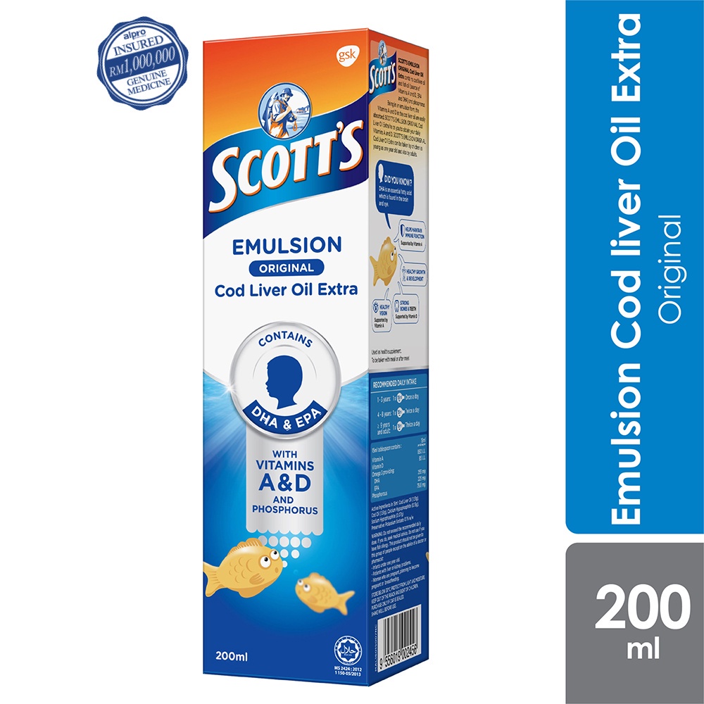 Scott's Emulsion Cod Liver Oil Original 200ml (for healthy brain ...
