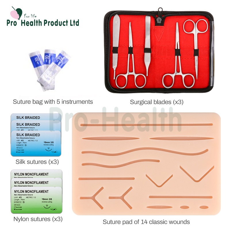 Suture Practice Full Kit 3-layer Silicone Suture Pad of 14 Classic ...