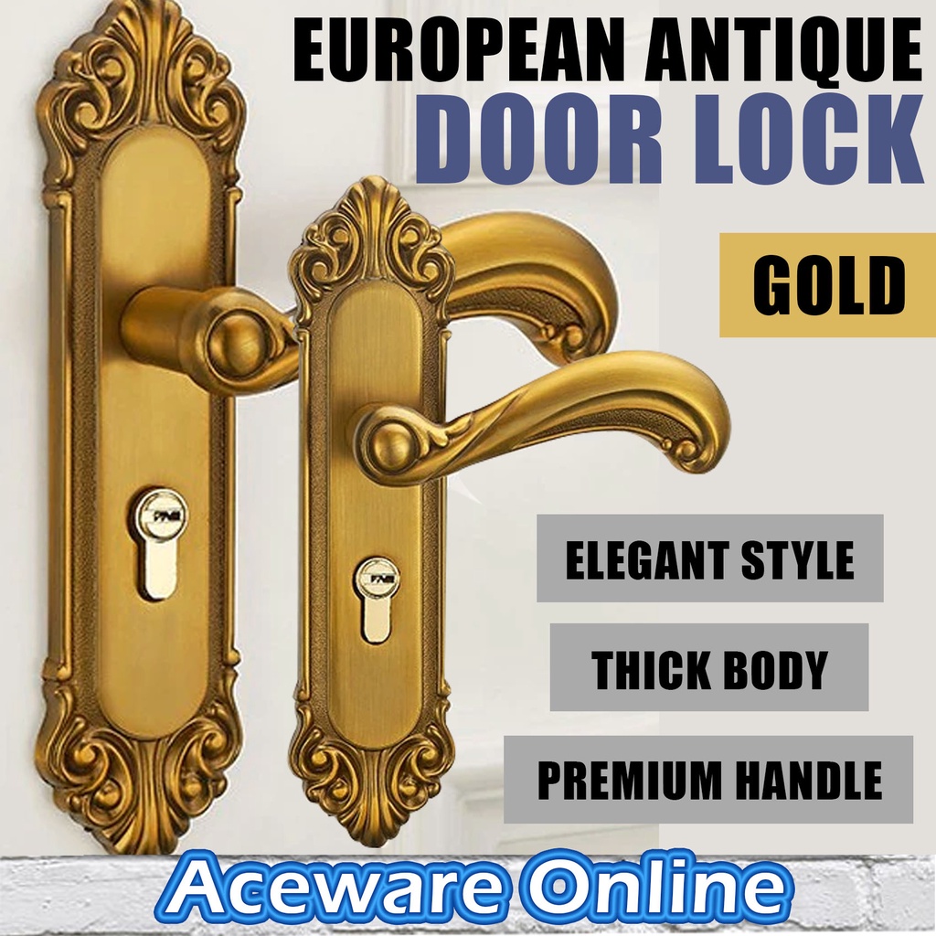 European Style Antique Door Lock Set Gold Door Lock Door Handle Lock ...