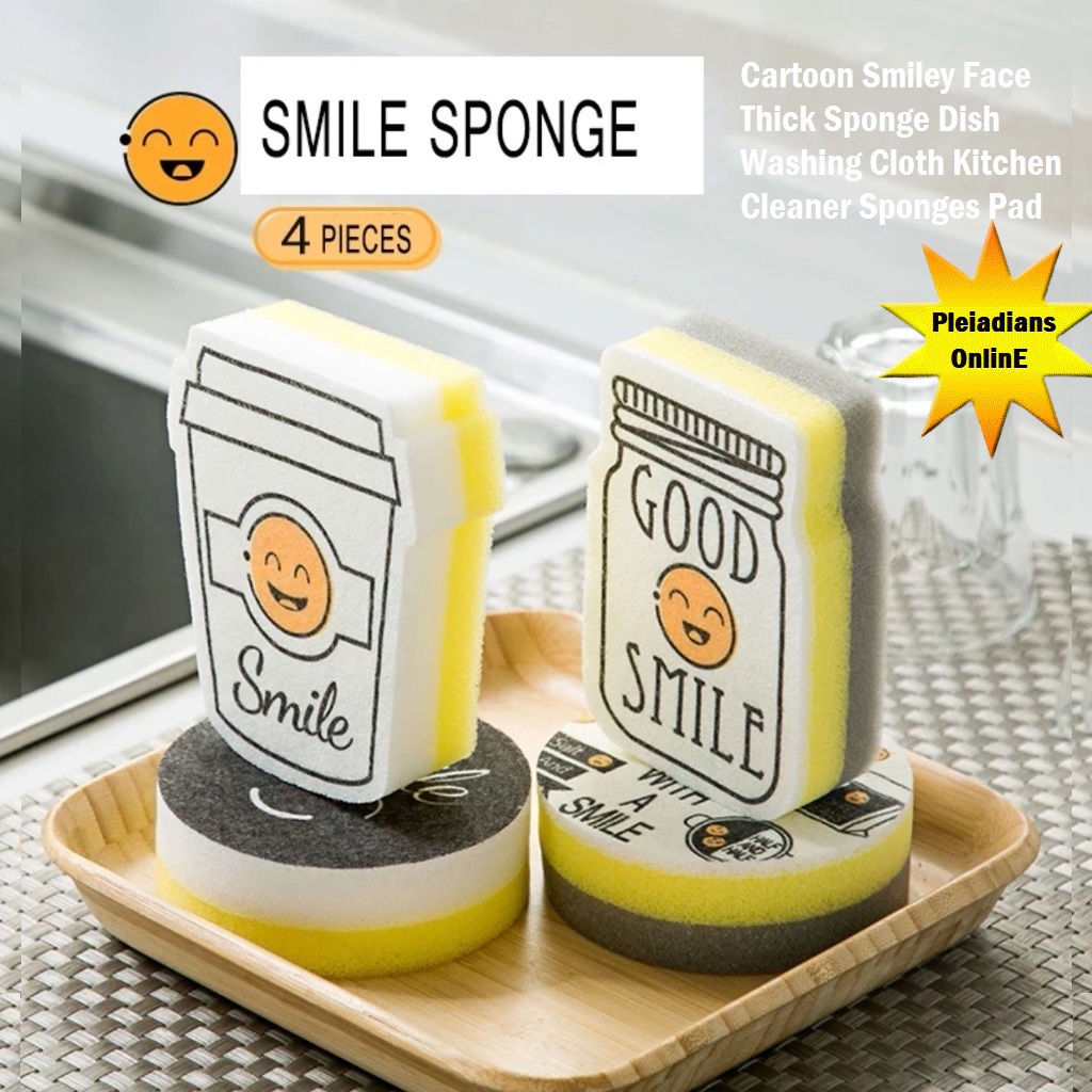 👉 READY STOCK 👉🇲🇾 Cartoon Smiley Face Thick Sponge Dish Washing Cloth ...