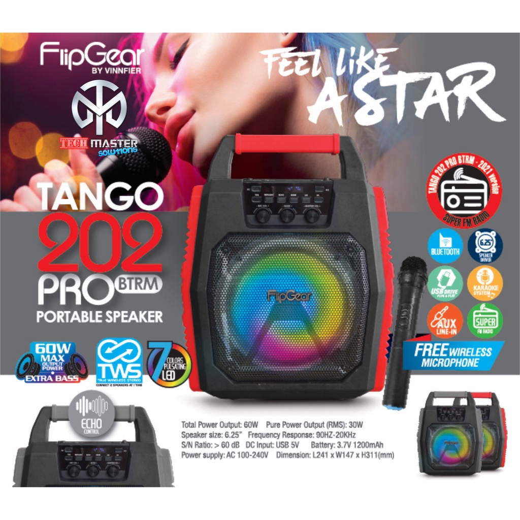 Vinnfier FlipGear Tango 202 Pro BTRM TWS Wireless Portable Bluetooth Speaker Wireless Mic Stereo ...