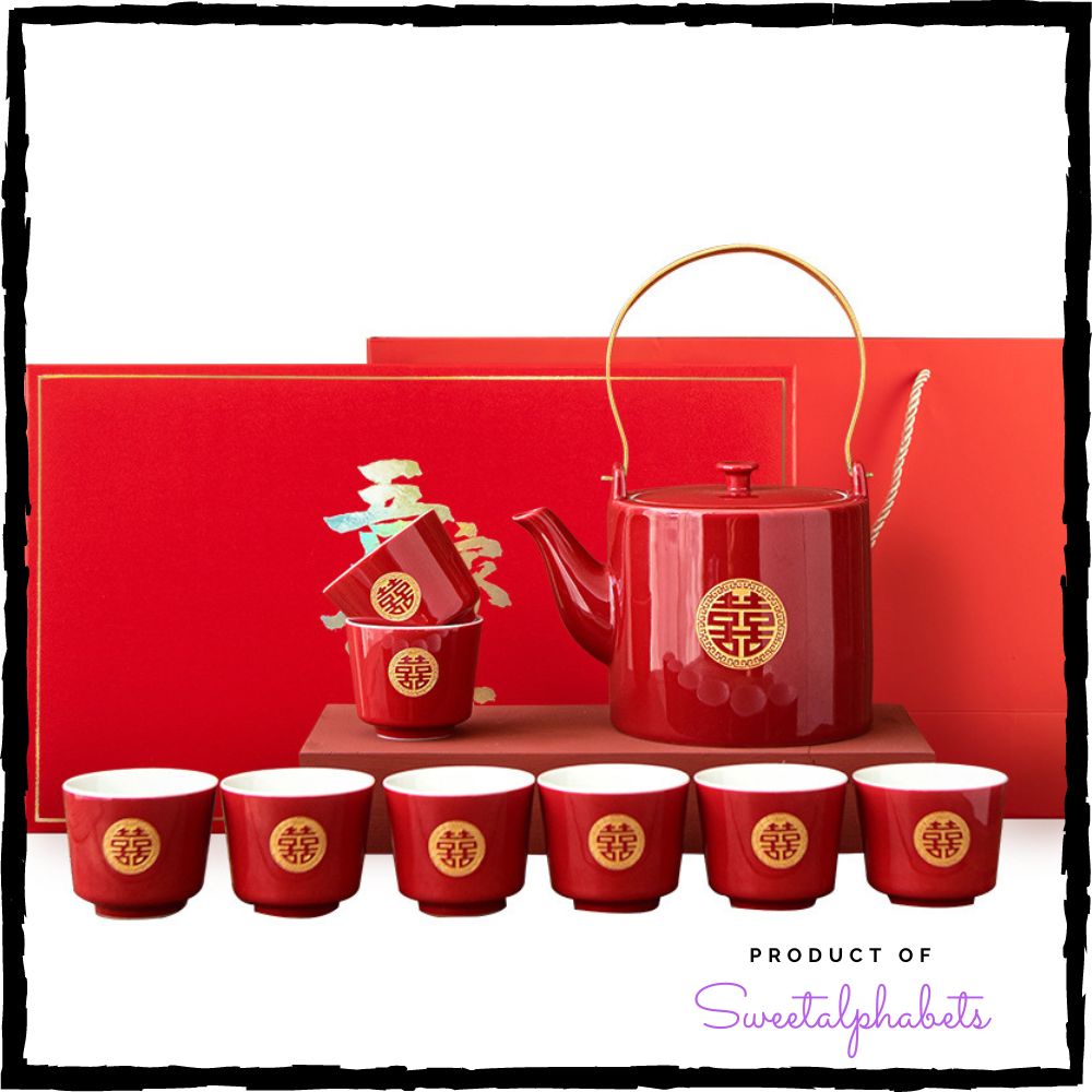 SA Engrave Gold Logo Ceramic Wedding Teapot Xi Red Teapot Chinese ...