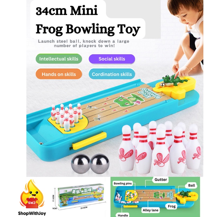 【ShopWithJoy】 34cm Small Kids Funny Toys Mini Frog Bowling Table Games ...