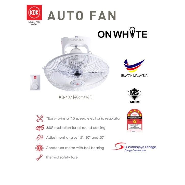 100% ORIGINAL KDK KQ409 (40cm/16")/ MIND AUTO FAN MD-16A / LEMAX 18 ...