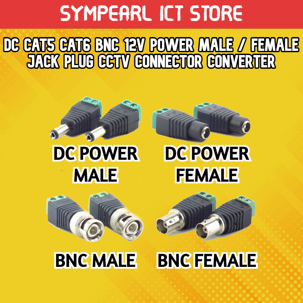 BNC / POWER 12V / CAT5 / CAT6 DC Male / Female Jack Plug CCTV Connector Converter 5.5x2.5MM ...