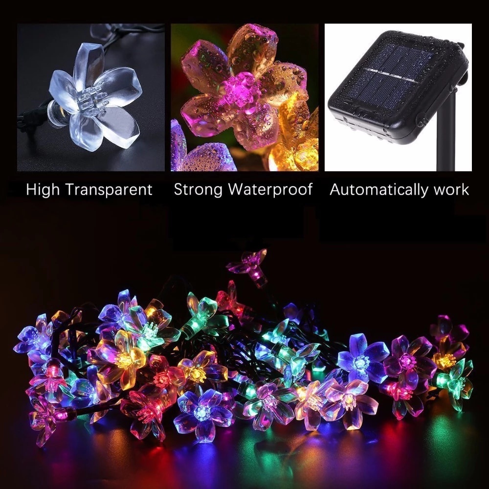 LED Sakura Flower Solar Fairy String Garden Cherry Blossom Garland 8 ...