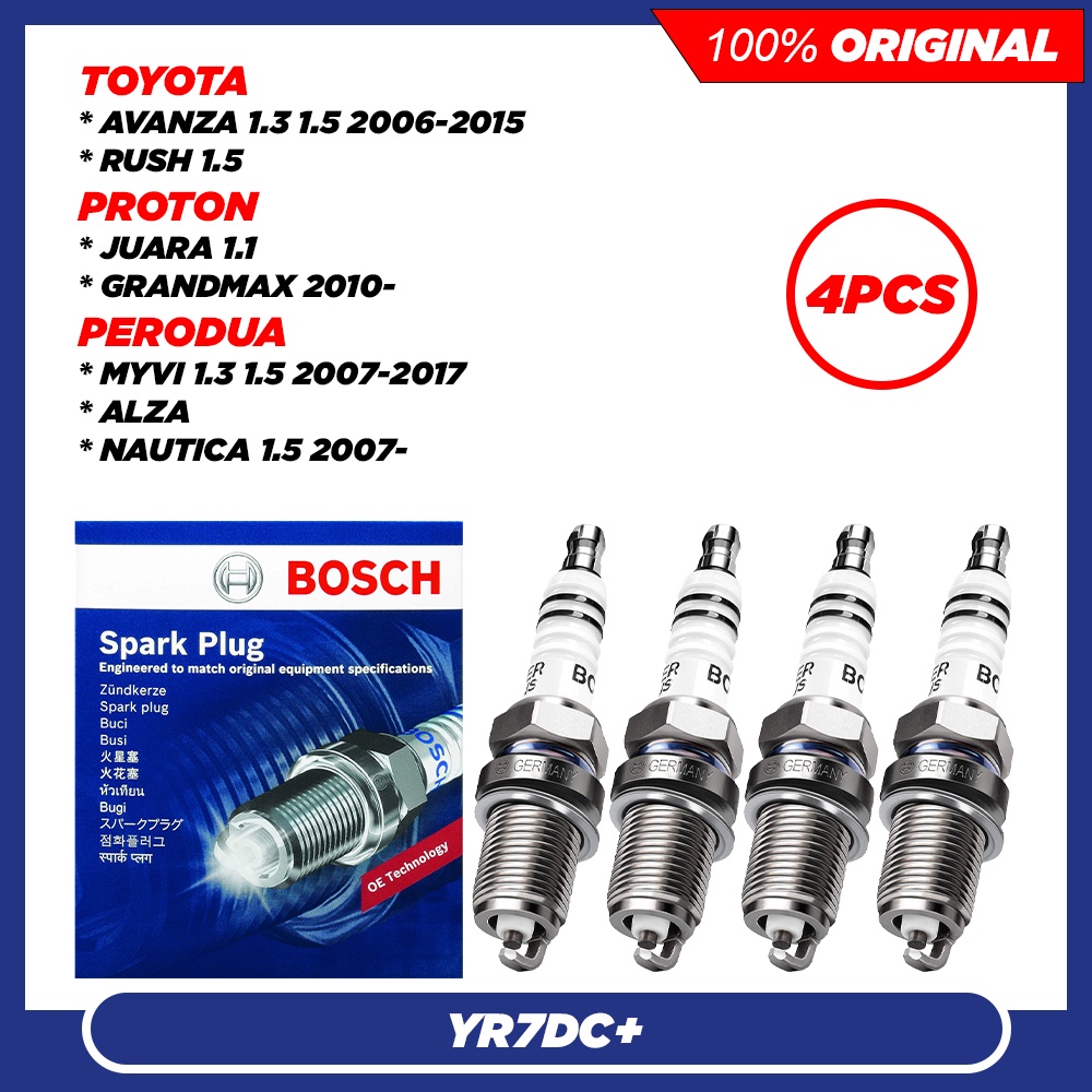 YR7DC+ BOSCH SPARK PLUG (4PCS) - MYVI / ALZA / NAUTICA / AVANZA / RUSH ...